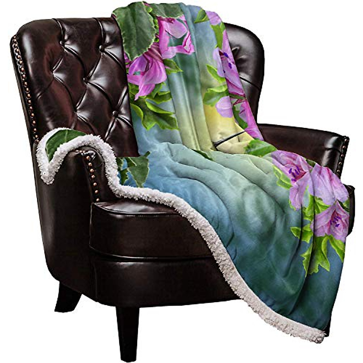 Comfort Her Zon Sherpa Fleece Throw Blanket 49 x 59 Inches Spring Hummingbird Bird Flower Fuzzy Soft Flannel Blanket Reversible Ultra Luxurious Plush Blanket for Bed Couch Sofa- Pink Floral Animal