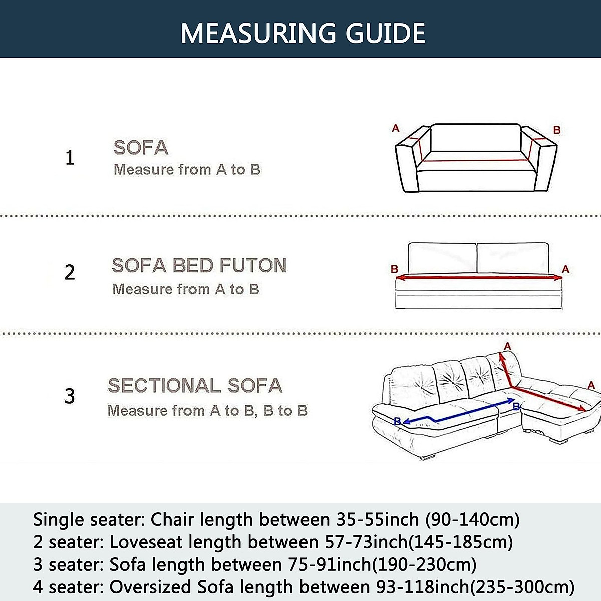 GUYIRT High Stretch Sofa Cover, Dustproof Furniture Protector for 1 2 3 4 Seater Sofa, Anti Slip Sofa Slipcovers with Elastic Strap-Blue-4 Seater(235-300cm)