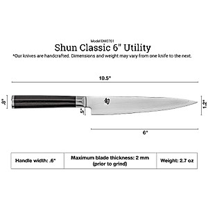 Shun Cutlery Classic Utility Knife 6", Narrow, Straight-Bladed Kitchen Knife Perfect for Precise Cuts, Ideal for Preparing Sandwiches or Trimming Small Vegetables, Handcrafted Japanese Knife