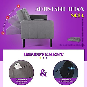 TYBOATLE 82” Modern Upholstered Convertible Folding Futon Sofa Bed, Sleeper Bed Couch w/USB Charging Ports and Pillows, Tufted 3 Seat Loveseat Sofas for Living Room, Apartment, Bedroom (Grey)