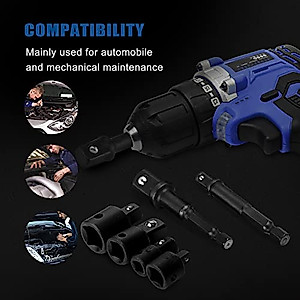 7 Pieces Set Impact Drill Socket Adapter, 1/4"3/8"1/2" Hex Shank Adapter Reducer with Extension Set Impact Driver Conversions, Active Rust Protection By Black-Phosphate Coating Treatment
