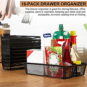 10 Pcs Drawer Organizer Silverware Drawer Organizer Mesh Utensil Drawer Organizer for Kitchen Drawer Silverware Tray with Interlocking Arm for Flatware Fork Spoon Knife Makeup, 9 x 3 x 2 Inch, Black