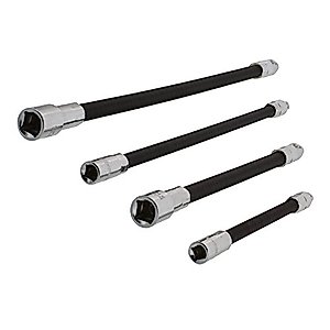 ABN Flexible Socket Extension Cables - 4pc Flex Socket Extension Bar Set 1/4in and 3/8in Drive Light Impact Extender