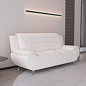 US Pride Furniture Michael Collection Modern Style Faux Leather Couch-Versatile 3 Seater Accent Piece for Living Room, Bedroom or Office-Comfortable Design and Elegant Look, 79" Sofa, Snowy White