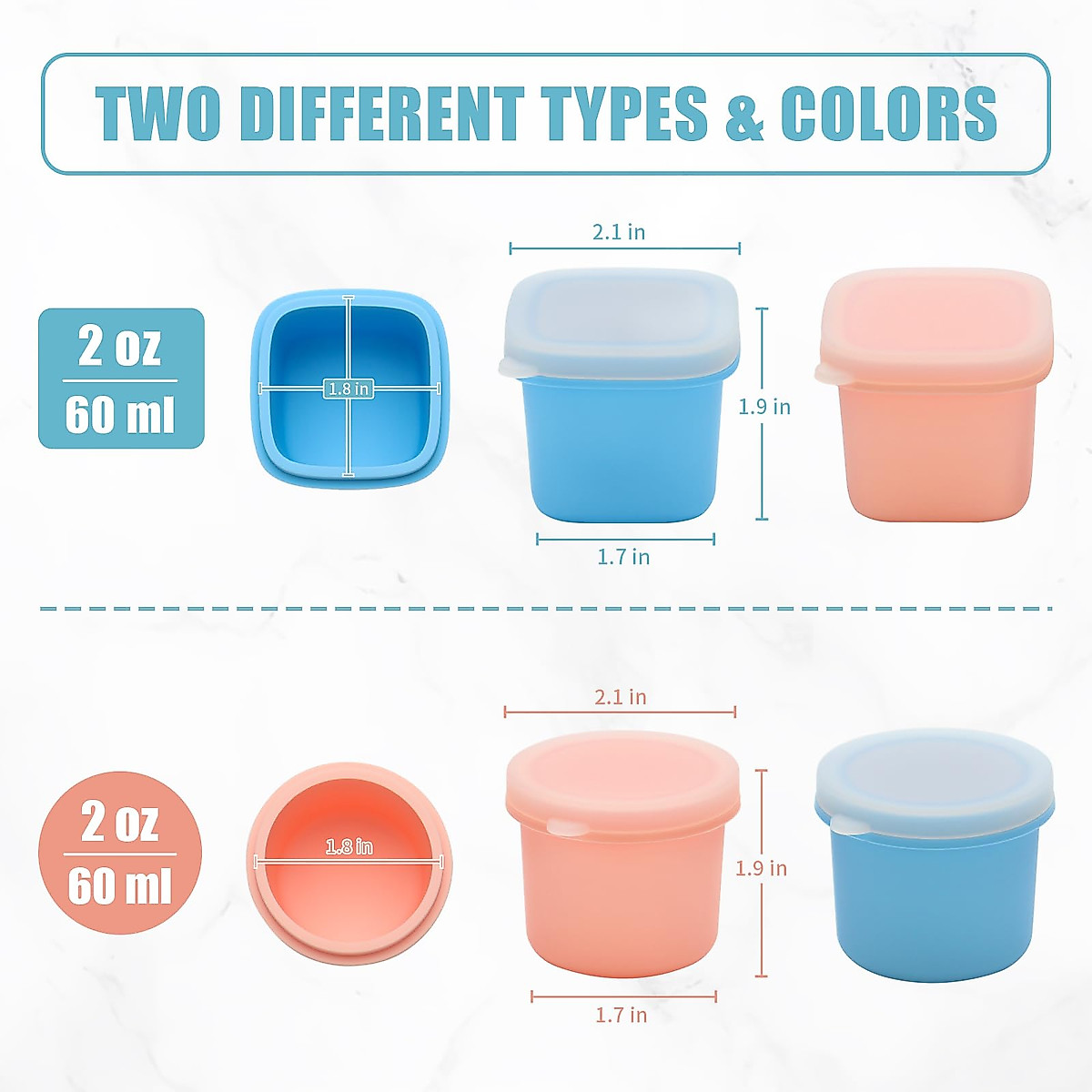 [8 Pack, 2 oz] Salad Dressing To Go Containers, Small Silicone Sauce Cups with Leakproof Lids For Lunch Boxes, Picnics, Travel