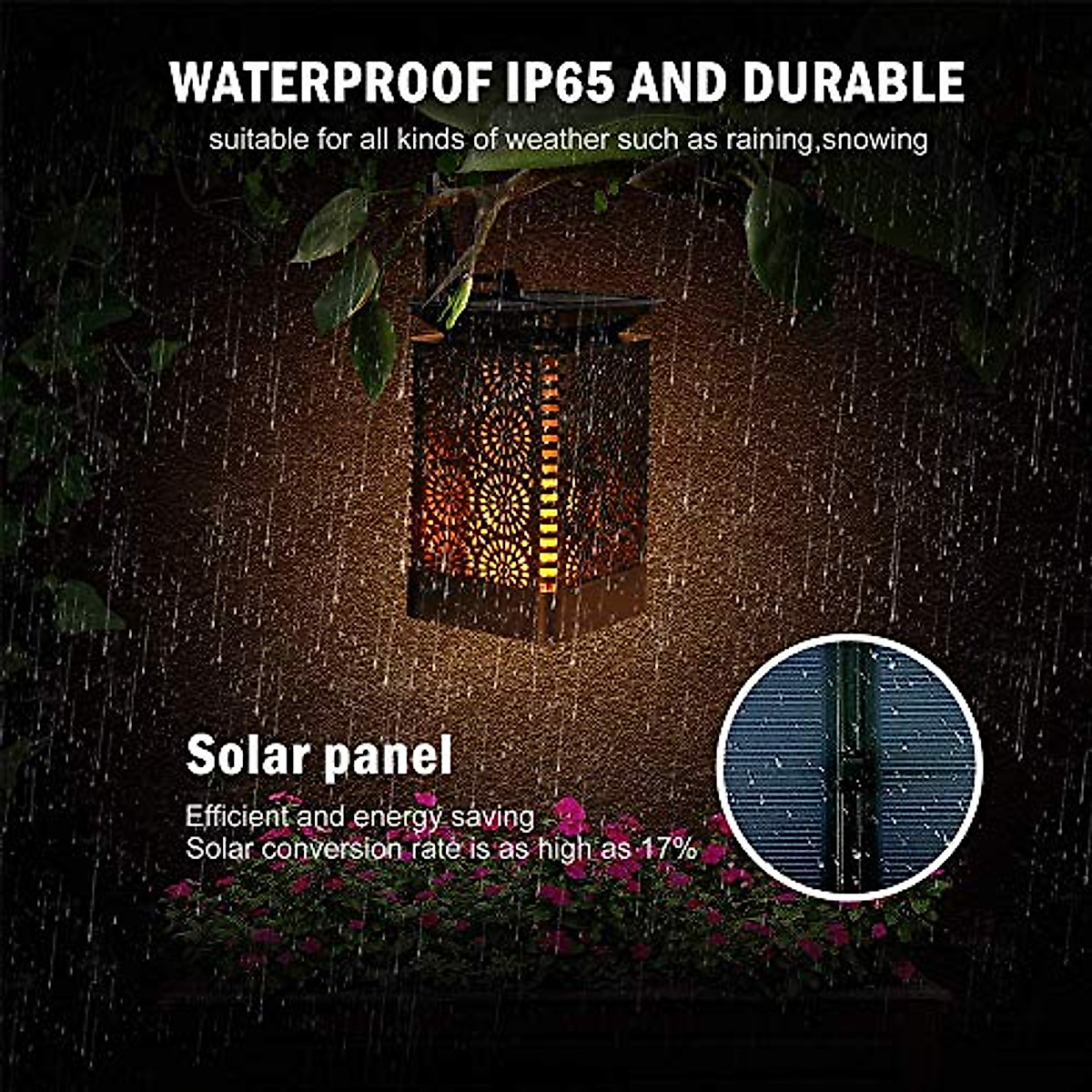 Solar Lantern Lights Dancing Flame Waterproof Outdoor Hanging Lantern Solar Powered Umbrella Led Night Lights Dusk to Dawn Auto on off Landscape Decorative for Garden Patio Deck Yard Path 2 Pack