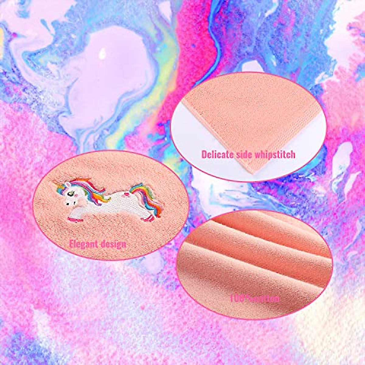 Quera 2 Pack Unicorn Hand Towels 100 Percent Cotton Embroidered Premium Luxury Cute Decor Bathroom Decorative Dish Set for Drying, Cleaning, Cooking,Girls Kids Gift 13.7'' x 29.5'',White,Pink,Rainbow