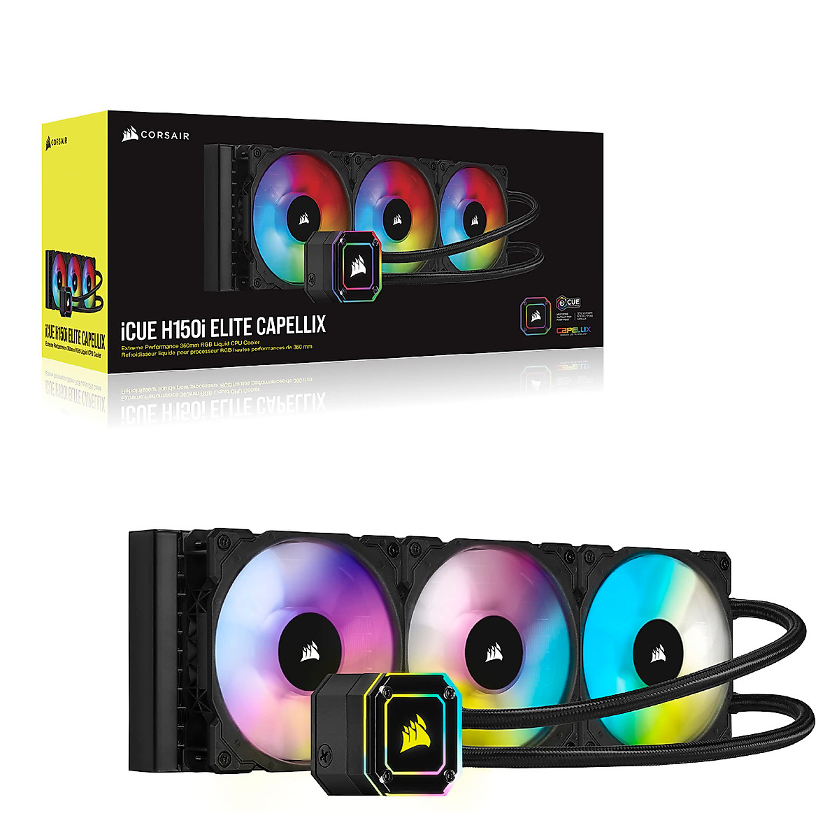Corsair iCUE H150i Elite Capellix Liquid CPU Cooler, RGB Pump + Fans, 360mm for Radiator