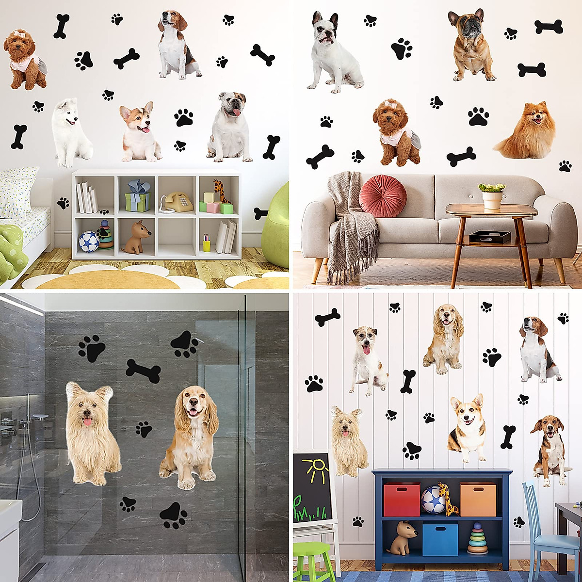 Pajean 83 Pieces Dogs Bones and Paws Wall Decals Realistic Pet Stickers Cute Dog Bone Paw Print Puppy Vinyl Decor Sticker for Kids Boy Girl Baby Teen Bedroom Home DIY