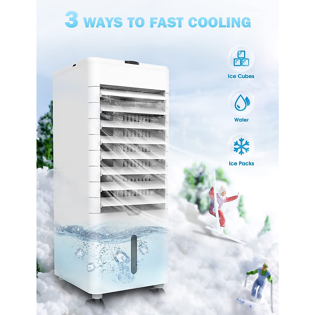 Evaporative Air Cooler - SEEPER 4-IN-1 Cooling Tower Fan with Evaporative Cooler & Humidifier, 12H Timer & Remote Control, Fast Cooling w/Ice Box, Portable Air Conditioner for Small Room Home Office
