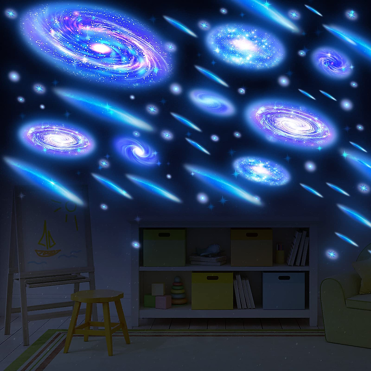 Spakon Glow in The Dark Stars for Ceiling Stickers Galaxy Wall Decals 289 Pcs Ceiling Stars Glow in The Dark Glowing Stars and Planets Wall Stickers for Bedroom Birthday Party Favors