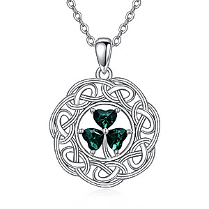 VONALA Clover Necklace with Crystal 925 Sterling Silver Celtic Shamrock Pendant Necklaces Irish Lucky Jewelry St Patricks Day Gifts for Women