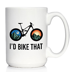I'd Bike That Coffee Mug - Bicycle Themed Decor and Gifts for Mountain Bikers - Large 15oz White Ceramic Mug