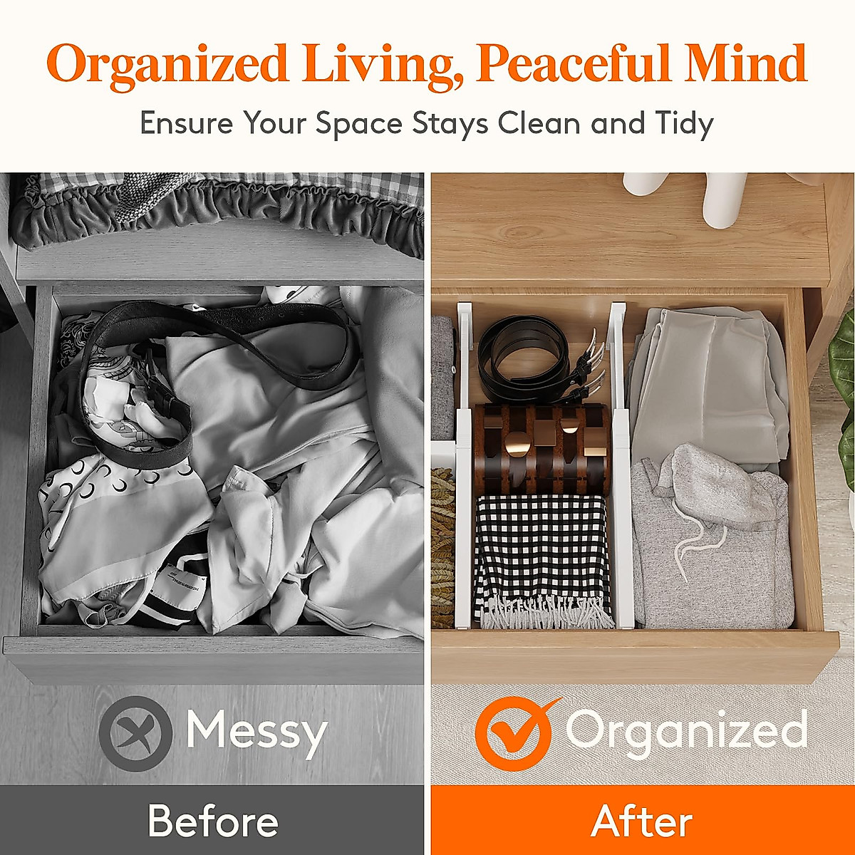 Lifewit 5 Pack Drawer Dividers Plastic 6" High, 13.5-22" Adjustable Drawer Organizers for Clothes, Expandable Dresser Separators in Bedroom/Bathroom/Kitchen/Fridge/Office Organization and Storage