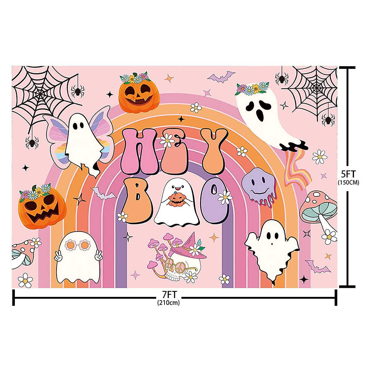 MEHOFOND 7x5ft Halloween Baby Shower Backdrop Pink Hey Boo Kids Birthday Bash Banner Cute Ghost Retro Groovy Rainbow Birthday Party Decorations Background Halloween Baby Shower Decorations Banner
