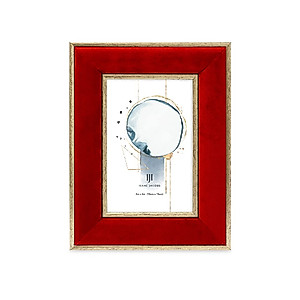 Isaac Jacobs Velvet Picture Frame with Metallic Gold Double Border, Photo Frame, Horizontal & Vertical, Made for Tabletop & Wall Display, for Home and Office (4x6, Red)