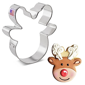 Reindeer Head/Face Cookie Cutter, 4" Made in USA by Ann Clark