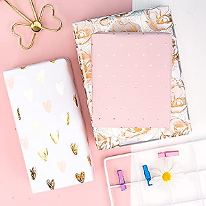 MAYPLUSS Wrapping Paper Roll - Mini Roll - 17 inch X 120 inch Per roll - 3 Different Pink and Gray Floral Design (42.3 sq.ft.ttl)