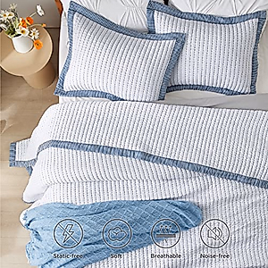 Bedsure White Quilt Queen Size and Queen Comforter Set Grey, Soft Quilt Bedding Set for All Seasons