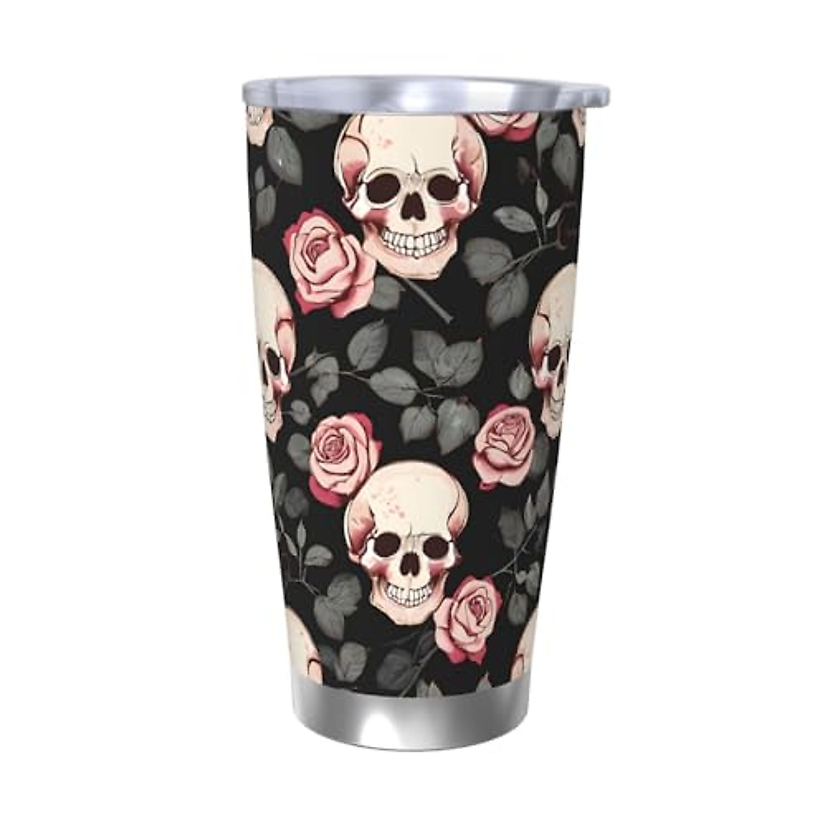 Purple Rose Skull Print 20oz Car Cup Ps Material Lid, Perfect For Hot & Cold Drinks