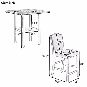 AYTTPG Modern 5 Piece Dinette Set with Matching Chairs and Bottom Shelf for Dining Room, Sturdy Wooden Frame, Marble Pattern Veneer, Chairs with Nail Head Trim, Easy Assembly, Black Chair+Gray Table