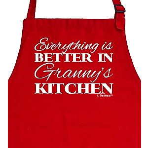 ThisWear Gifts For Granny Gifts For Grandma Everything Is Better In Granny's Kitchen Two Pocket Adjustable Bib Apron Red