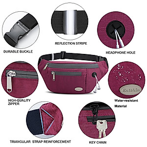 Entchin Fanny Pack for Women Men with 4-Zipper Pockets, premium fashion Waist Pack Crossbody Bum Bags for Hiking, Running, Travel, Cycling and Casual(Burgundy)