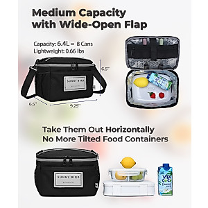 SUNNY BIRD Insulated Lunch Bag with Foldable and Leakproof Design, Thermally Insulated, Shoulder Strap for Women, Men and Teen (Black 002)