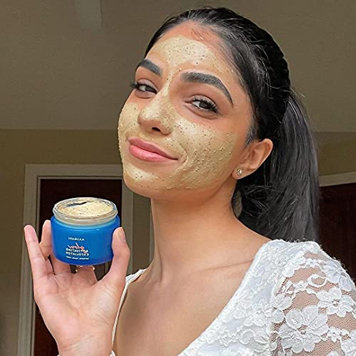 AAVRANI Glow Activating Exfoliator – Stain-Free Turmeric Face Mask with Raw Honey, JoJoba, and Neem – Exfoliating Clay Mask for Acne, Dark Spots, and Deep Pore Cleansing (1.0 Fl Oz)