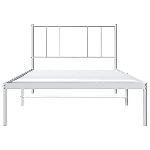 vidaXL Classic White Metal Bed Frame with Durable Powder-Coated Steel, Supportive Headboard, Robust Slats and Extra Storage Space – 39.4"x74.8"
