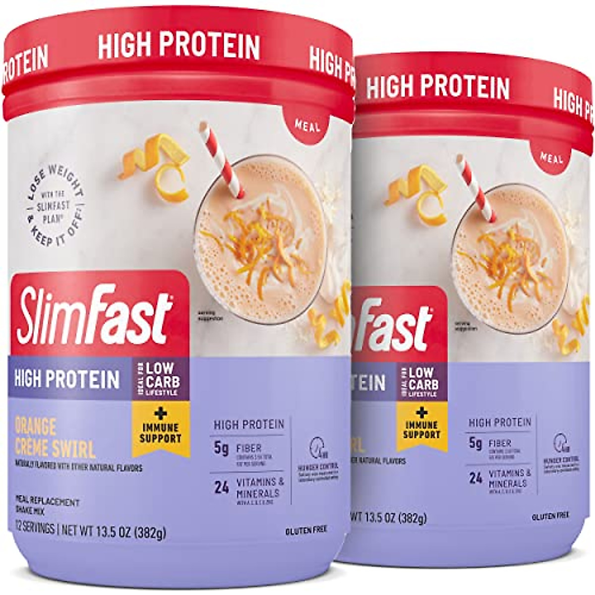 SlimFast Meal Replacement Smoothie Mix, Orange Cream Swirl, Immunity High Protein Powder, 12 Servings (Pack of 2)