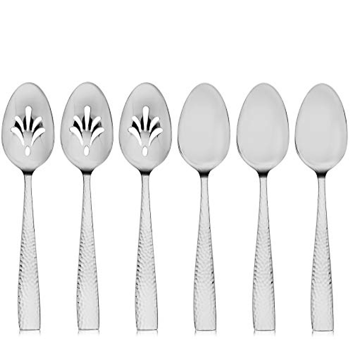 Hudson Essentials 6-Piece Hammered 18/10 Stainless Steel Silverware Serving Spoons Set - Hostess Buffet Flatware
