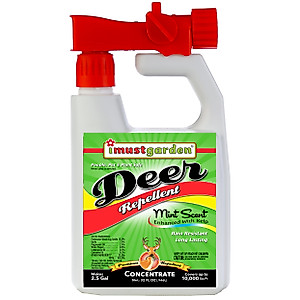 I Must Garden Deer Repellent Hose END Concentrate: Mint Scent Deer Spray for Gardens, Plants, and Trees – 32oz Easy Hose End Sprayer – Covers 10,000 sq. ft.