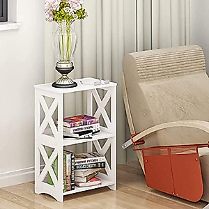 RIIPOO End Bedside Table 3 Tier, White, Bathroom Nightstand Shelf for Small Spaces, Living Room, Office, Dorms