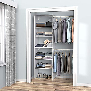ClosetMaid SuiteSymphony Wood Closet Organizer Starter Kit Tower and 3 Hang Rods, Shelves, Adjustable, Fits Spaces 5 – 10 ft. Wide, Pure White, 25"