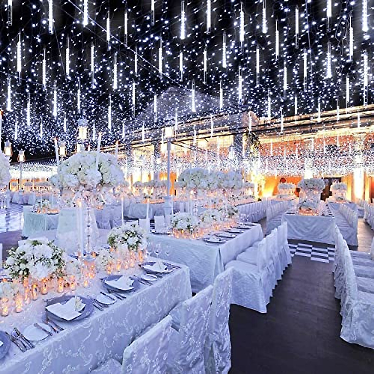 JMEXSUSS 2 Pack Solar Meteor Shower Lights, 16 Tube 288 LED White Solar String Lights Outdoor, Waterproof Solar Christmas Lights for Tree Patio Garden Wedding Party Decorations