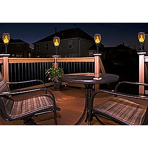 Solar Landscape Path Garden Lights Outdoor 3 in 1 Adaptors Deck Lighting Fence Post Light Dancing Flickering Flame Torch LED Wall Lamp Waterproof for Yard Porch Patio 4 Pack