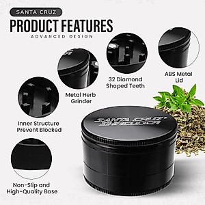 Santa Cruz Shredder Metal Herb Grinder Knurled Top for Stronger Grip 3-Piece Large 2.7" (Black)