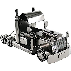 BRUBAKER Wine Bottle Holder 'Truck' - Table Top Metal Sculpture - with Greeting Card