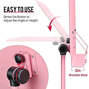 CAHAYA Sheet Music Stand & Tabletop Music Stand Solid Back with Carrying Bag for Books Notes Laptop Tablet Pink CY0194