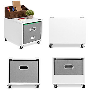 BIRDROCK HOME Rolling File Cabinet with 2 Lateral Drawers – Decorative Storage Shelf, Blankets, Books, Files, Magazines, Toys – Removable Bin with Handles – Under Desk Office Living Room Home - White