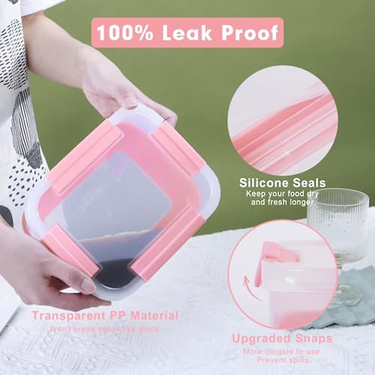 Plastic Food Storage Containers with Leakproof Locking Lids, Stackable Airtight Storage Containers for Pantry & Kitchen Organization, BPA-Free & Freezer Safe, Non-slip Base, Set of 4 Pieces, Pink