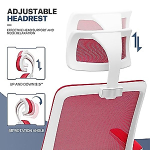 MoNiBloom Ergonomic Office Desk Chair Swivel Breathable Mesh Computer Chairs with Headrest and Lumbar Support, 95°-125° Adjustable High Back Chair, 250 LBS Capacity, Red