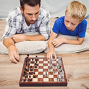 15" Metal Chess Sets for Adults Kids with Zinc Alloy + Acrylic Chess Pieces & Portable Folding Wooden Chess Board Travel Chess Set Board Game Gift – Metal Staunton Chess Pieces, & Storage Box