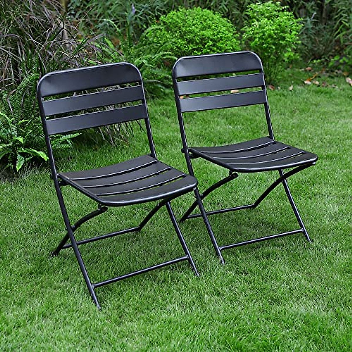 PHI VILLA Metal Steel Patio Dining Chairs Set of 2,Outdoor Bistro Chairs,Foldable Patio Dining Chairs for Garden,Backyard, Lawn, Porch, Poolside and Balcony,2 Packs