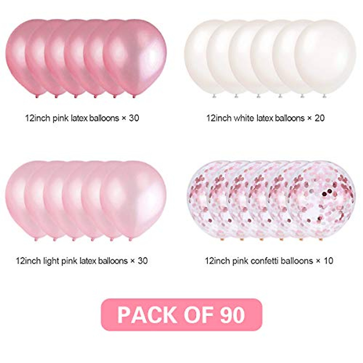 Pink and White Balloons, Pink Confetti Balloons White Balloons Total 90 pcs Latex Party Balloons for Hen Party Wedding Baby Shower Birthday Party Decoration