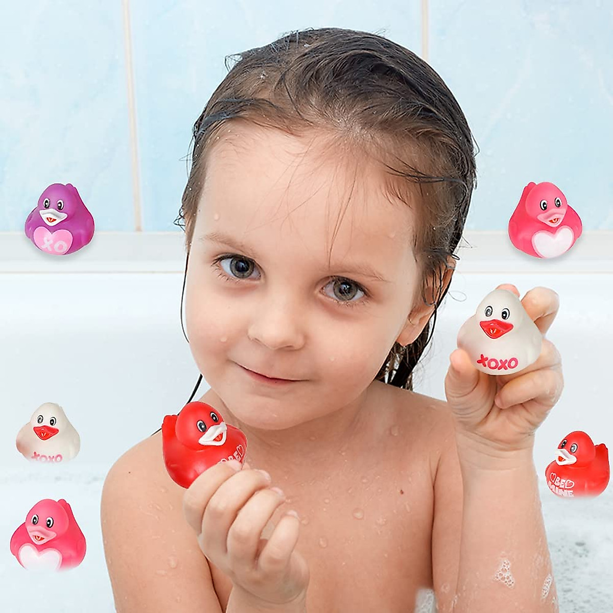 ArtCreativity 2-Inch Valentine's Day Rubber Duckies, Pack of 12, Cute Valentine Bath Toys, Fun Rubber Duckies for Bath, Pool, or Party Decorations, Perfect Valentine’s Day Party Favors