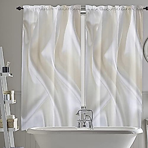 Livencher Semi-Sheer Curtain Valances - Gold White Marble Farmhouse Curtain Rod Pocket Window Short Drapes Valances Panels for Kitchen Bedroom Small Window 52"x72", 2 Pack