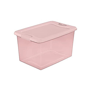 64 Qt. Plastic Latching Storage Box, Storage Bin Tote Organizing Container With Durable Lid, Stackable and Nestable Snap Lid Plastic Storage Bin, Set of 6 (Pearl Blush Tint)