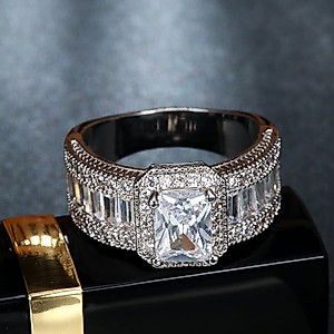 Unique Silver Ring, Cubic Zirconia Wedding Rings Elegant 4 Prong Rectangular Size 7 Jewelry for Women